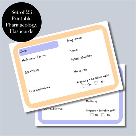 Pharmacology Flashcard Template For Nursing School Instant Download