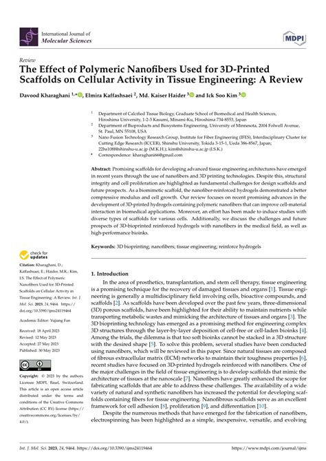 Pdf The Effect Of Polymeric Nanofibers Used For 3d Printed Scaffolds On Cellular Activity In
