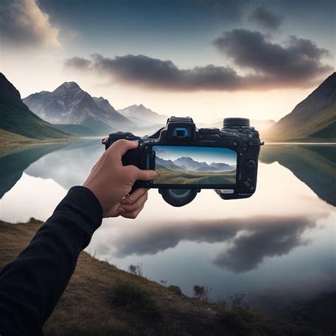Premium Photo Person Using Digital Camera To Capture Landscape