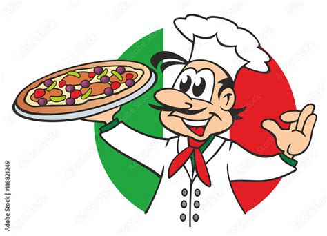 Pizza Pizzabäcker Italien Fahne rund Stock Vektorgrafik Adobe Stock