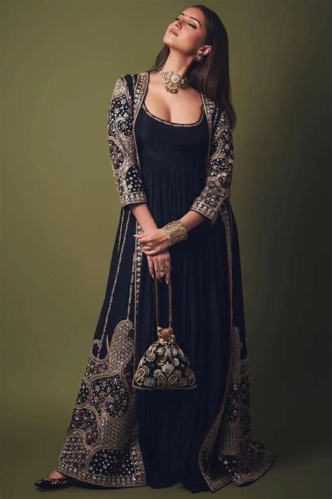 Black Silk Embroidered Anarkali With Jacket By Punit Balana At Pernia S