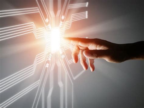 Human Finger Pushes Touch Virtual Screen Button To Activate Futuristic