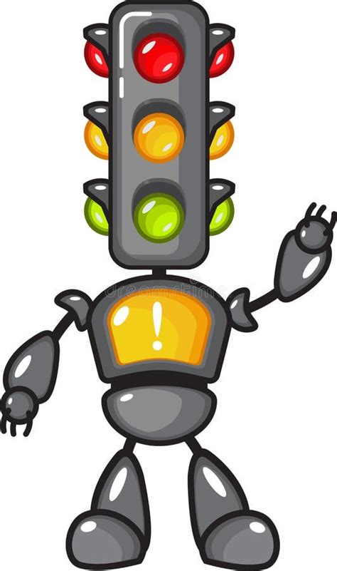 Cool And Cute Character Traffic Light Robot Stock Vector Illustration