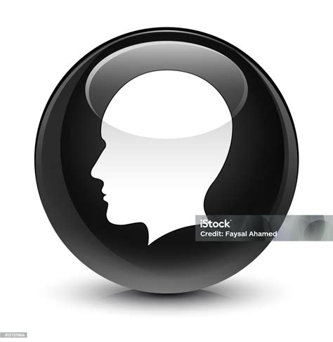 Head Men Face Icon Glassy Black Round Button Stock Illustration