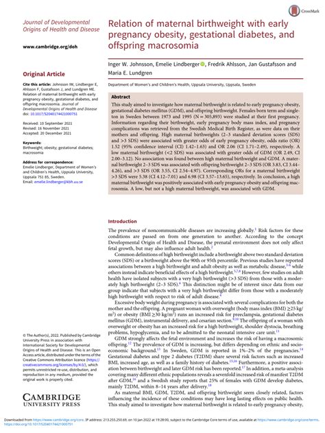 Pdf Relation Of Maternal Birthweight With Early Pregnancy Obesity