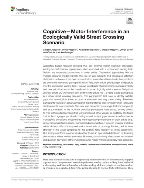 Pdf Cognitive—motor Interference In An Ecologically Valid Street Crossing Scenario