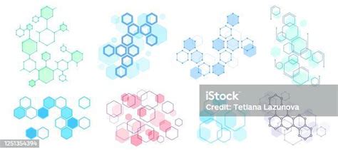 추상 육각형 구조 미래 구성 기하학적 육각 네트워크 구조 및 벌집 벡터 일러스트 레이션 세트 3차원 형태에 대한 스톡 벡터 아트