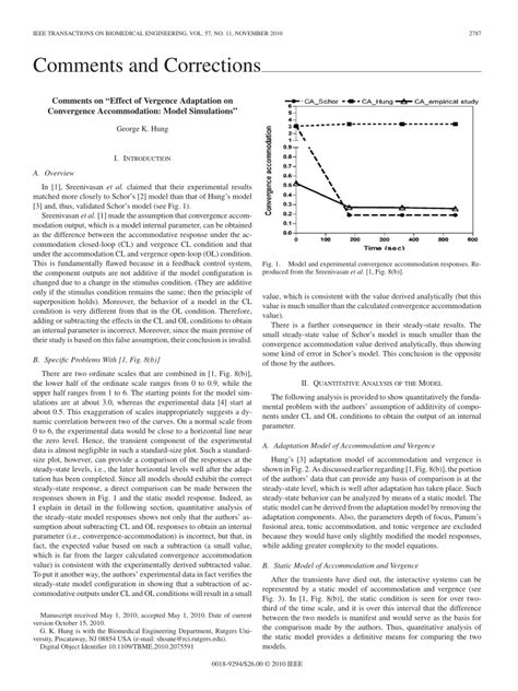 Pdf Effect Of Vergence Adaptation On Convergence Accommodation Model Simulations