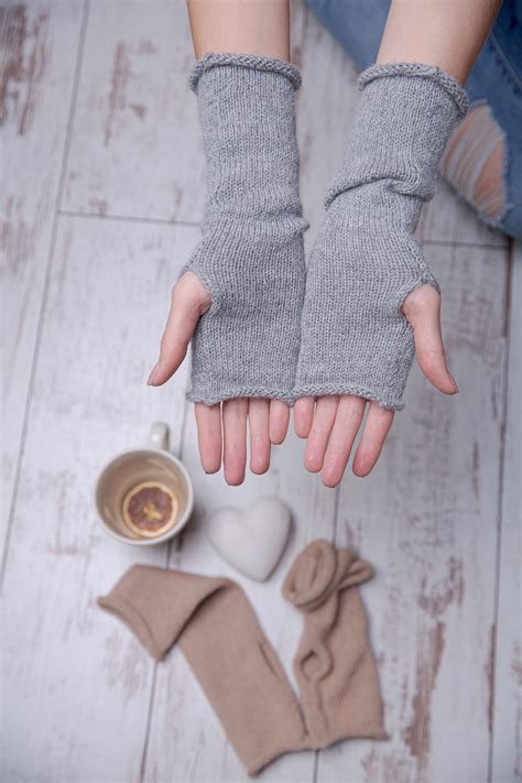 Knitted Alpaca Wool Fingerless Gloves For Women Alpaca Arm Etsy