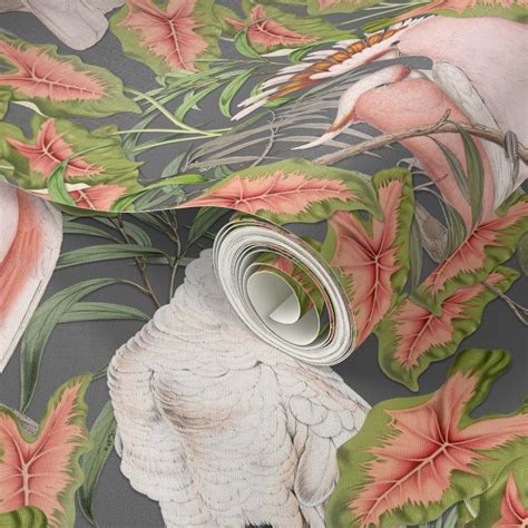 Cockatoos And Caladiums Cockatoos Wallpaper Spoonflower