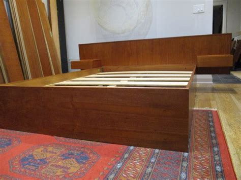 Mcm Queen Teak Bed Frame With Floating Side Tables Beds