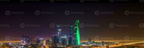 Panoramic Night City Shot Of Riyadh Showing Skyline Landmarks Office