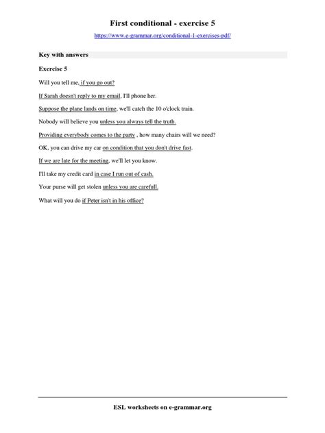 First Conditional Exercise 5 Key Pdf Pdf
