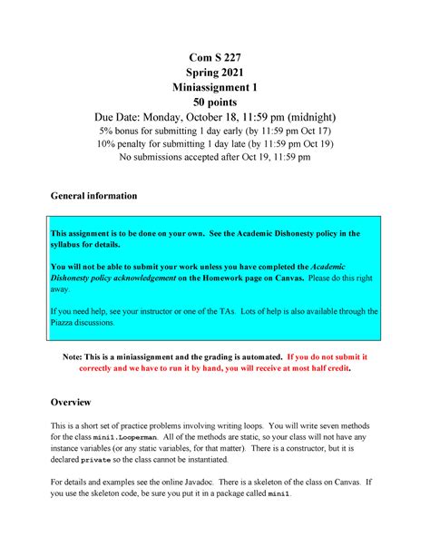 Mini1 Mini Assignment 1 Com S 227 Spring 2021 Miniassignment 1 50