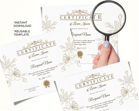 Editable Certificate Template Printable Certificate Of Etsy
