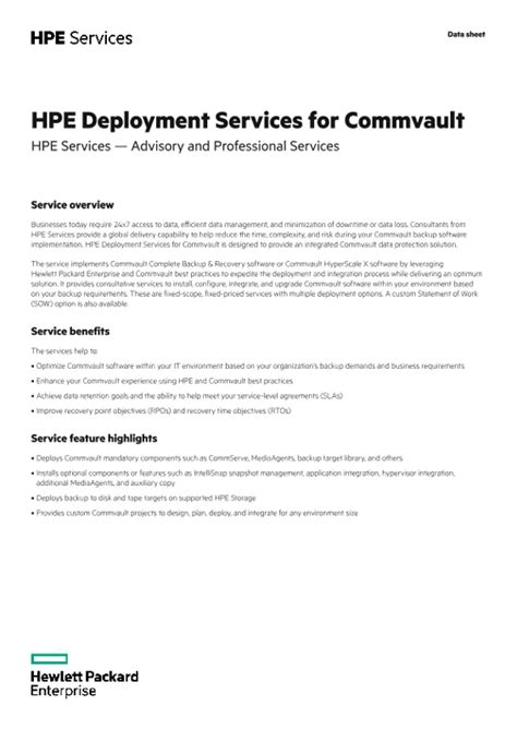 Hpe Deployment Services For Commvault