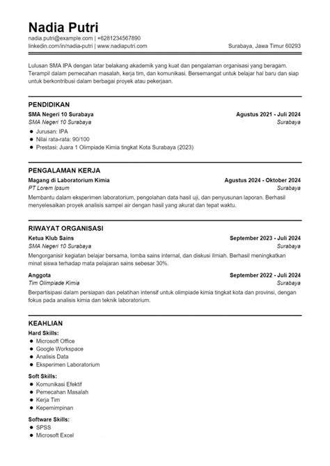 51 Contoh Cv Sma Fresh Graduate And Berpengalaman Contoh Cv Lulusan Sma