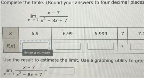 Solved Complete The Table Round Your Answers To Four Chegg