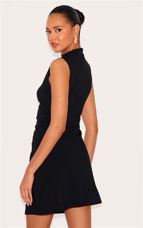 Black Stretch Woven Ruched Detail Bodycon Dress Dresses