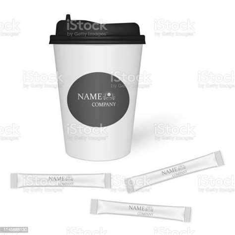 일회용 종이 컵 설탕 스틱 패킷을 흰색 배경 목 업에 고립 브랜드 정체성 디자인에 대 한 테이크 아웃 제품 이랑 포장 설탕에 대한 스톡 벡터 아트 및 기타 이미지 Istock