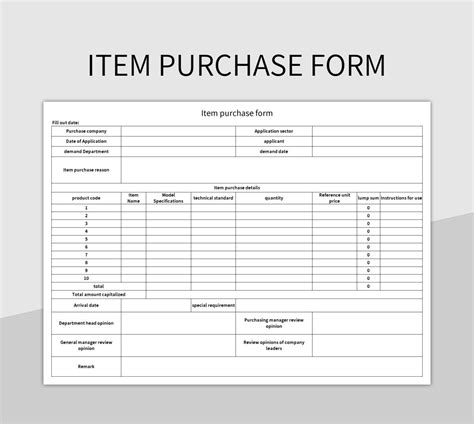 Item Purchase Form Excel Template And Google Sheets File For Free
