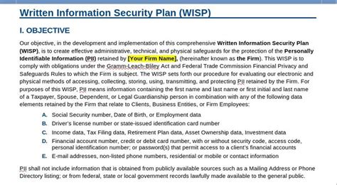 Written Information Security Plan Wisp Template With Nda Etsy