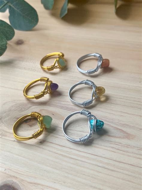 Gemstone Wire Rings Crystal Ring Gemstone Wrapped In 20 Gauge Gold