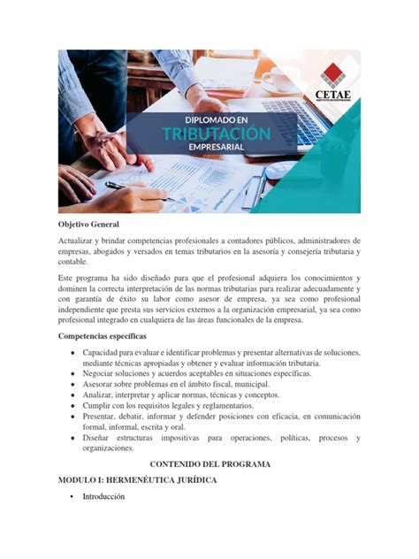 Diplomado En Tributación Empresarial Pdf Impuestos Impuesto Sobre