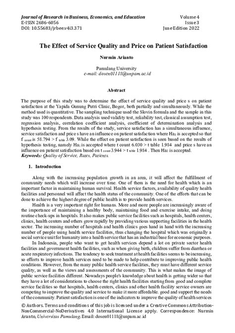 Pdf The Effect Of Service Quality And Price On Patient Satisfaction