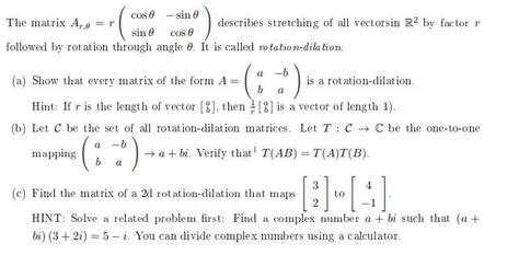 Solved The Matrix Arθ R Cos θ − Sin θ Sin θ Cos θ