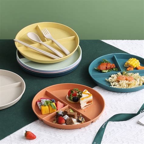 211 Divided Plate Wheat Straw Creative Compartment Round Plate