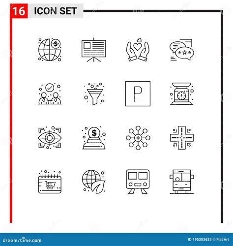 Set Of 16 Vector Outlines On Grid For Collaboration Sms Love Messages Communication Stock