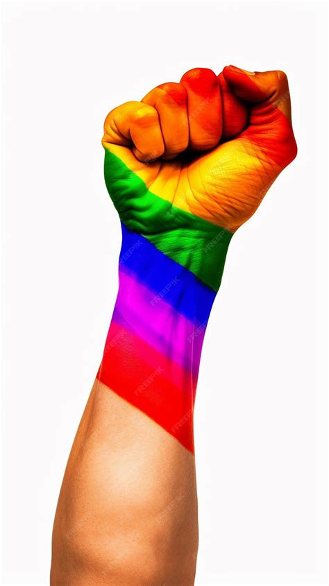 Premium Photo Rainbow Fist Raising Isolated On White Background