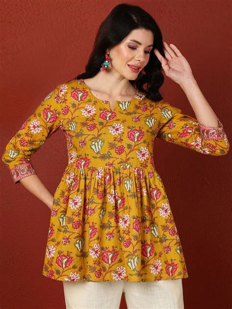 Buy Gulmohar Jaipur Round Neck Floral Print Cotton Empire Top Tops