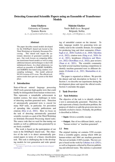 PDF Detecting Generated Scientific Papers Using An Ensemble Of Transformer Models