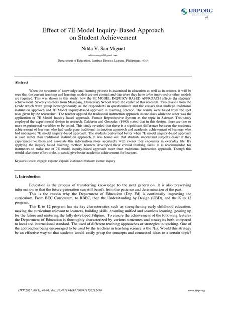 Effect Of 7e Model Inquiry Based Approach Pdf