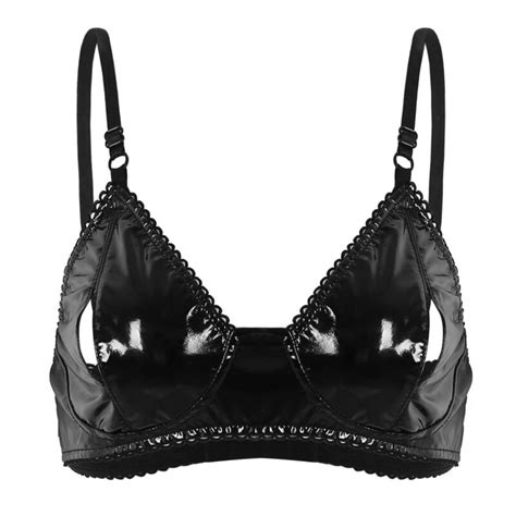 Damen Lack Leder Offene Büstenhebe Neckholder Brust Körper Bh Harness