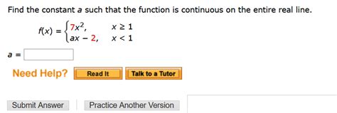 solved find the constant a such that the function is
