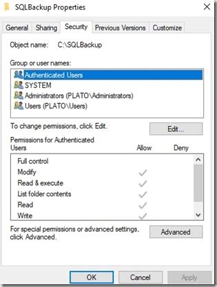 Setting Permissions For A Sql Server Backup Folder Sqlnewblogger Voice Of The Dba
