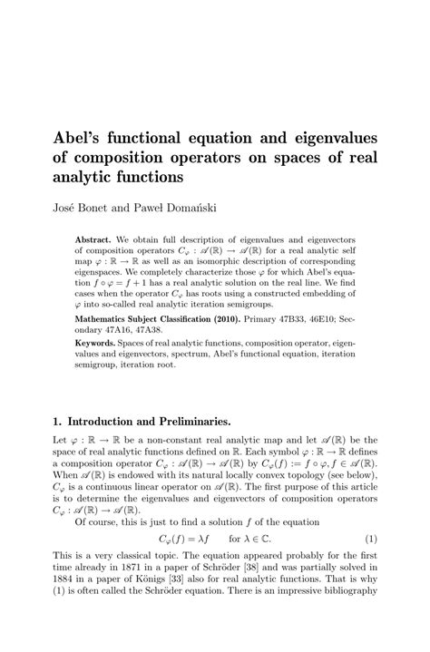 Pdf Abels Functional Equation And Eigenvalues Of Composition
