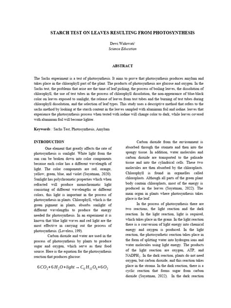 Starch Test On Leaves Resulting From Photosynthesis Pdf