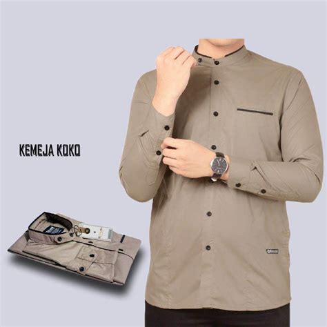 Jual Baju Koko Muslim Pria Terbaru Baju Koko Pria Kemeja Koko Lengan Panjang Warna Coklat