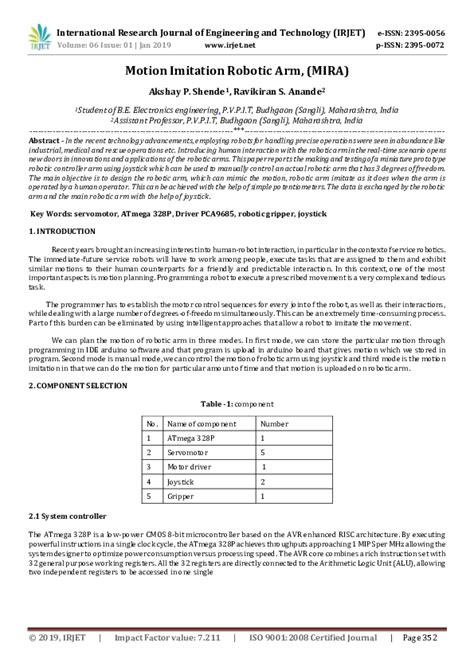 Pdf Irjet Motion Imitation Robotic Arm Mira