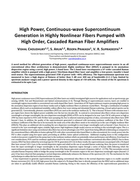 Pdf High Power Continuous Wave Supercontinuum Generation In Highly Nonlinear Fibers Pumped