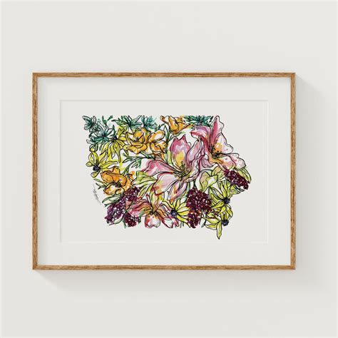 Iowa Wildflower Wall Art Watercolor State Print Amanda Klein