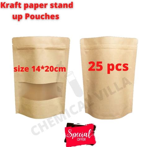 14x20 Cm Pack Of 50 25 15pcs Brown Kraft Paper Stand Up Pouch Kraft