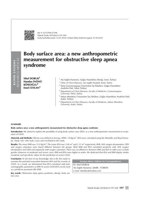 Pdf Body Surface Area A New Anthropometric Measurement For Obstructive Sleep Apnea Syndrome