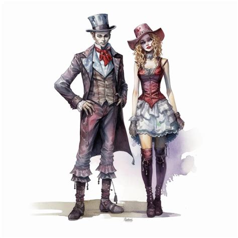 Premium Photo There Are Two People Dressed Up In Costumes And Hats