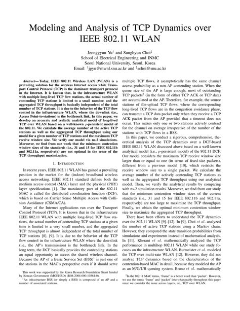 Pdf Modeling And Analysis Of Tcp Dynamics Over Ieee 80211 Wlan