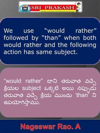 Usage Of Would Rather With Telugu Explanation PDF